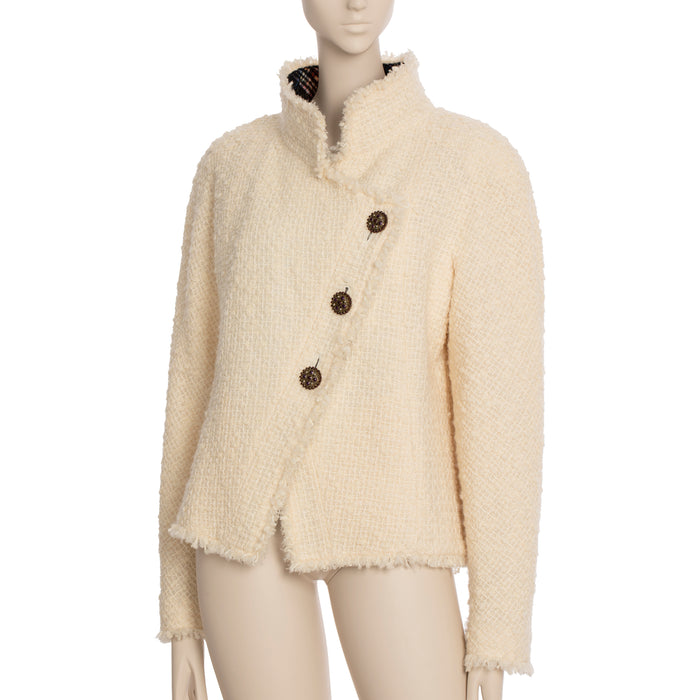 Chanel Cream Tweed Jacket With Plaid Lining 42 FR